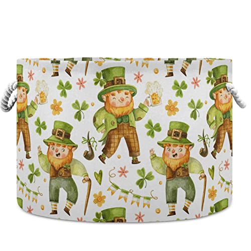 visesunny Leprechaun Clover Beer Pipe Flag Flower St Patricks Day Laundry Baskets Fabric Storage Bin Storage Box Collapsible Storage Basket Toy Clothes Shelves Basket for Bathroom,Bedroom,Nursery,Clos