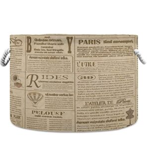 visesunny paris newspaper retro laundry baskets fabric storage bin storage box collapsible storage basket toy clothes shelves basket for bathroom,bedroom,nursery,closet,office