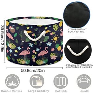 visesunny Exotic Tropical Flamingo Parrot Palm Laundry Baskets Fabric Storage Bin Storage Box Collapsible Storage Basket Toy Clothes Shelves Basket for Bathroom,Bedroom,Nursery,Closet,Office