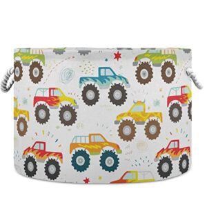 visesunny hand-drawn cartoon monster truck graffiti laundry baskets fabric storage bin storage box collapsible storage basket toy clothes shelves basket for bathroom,bedroom,nursery,closet,office