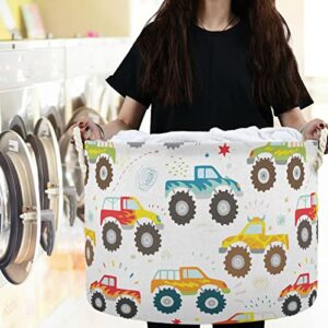 visesunny Hand-Drawn Cartoon Monster Truck Graffiti Laundry Baskets Fabric Storage Bin Storage Box Collapsible Storage Basket Toy Clothes Shelves Basket for Bathroom,Bedroom,Nursery,Closet,Office