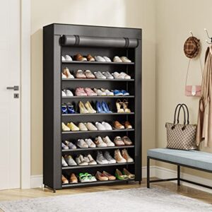 Tribesigns Shoe Rack,9 Tier Shoes Storage Rack Organizer with Nonwoven Fabric Cover,Shoe Storage Shelf for 40-50 Pairs of Shoes,Black Tall Shoes Racks (Black)