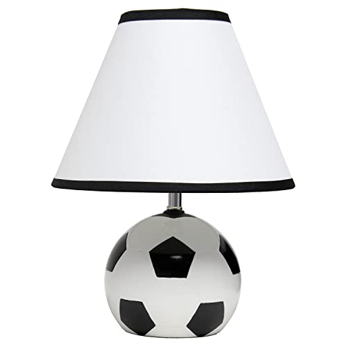 Simple Designs LT1079-SCR SportsLite 11.5" Tall Athletic Sports Soccer Ball Ceramic Bedside Table Desk Lamp w White Empire Fabric Shade w Black Trim for Kids' Room, Nursery, Bedroom,Gameroom, Mancave