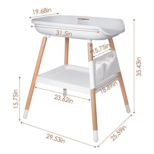 Baby Changing Table Diaper Changing Tables, Height Ajustable Nursery Changing and Dressing Table Station with Changing Pad Storage Rack Pockets for Newborns Babies and Infants, White