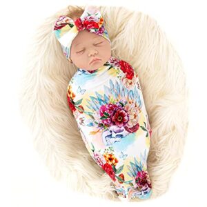 airxing newborn baby blanket turban baby receive blanket flower swaddling blanket printed baby swaddle receive blanket（bright colors）