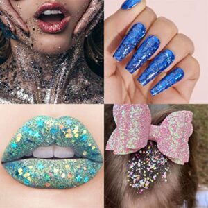 Holographic Chunky and Fine Glitter Mix, 45 Colors Festival Chunky Sequins & Fine Glitter Powder, Iridescent Glitter Flakes, Cosmetic Face Body Eye Hair Nail Art Resin Tumbler Glitter Loose Glitter