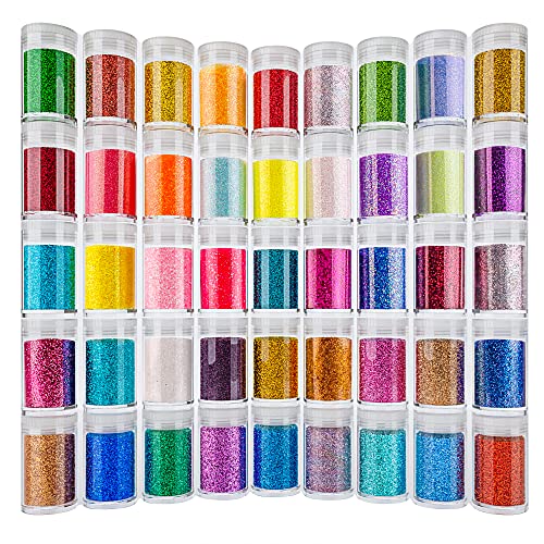 Ultra Fine Glitter 45 Colors Set, Holographic Glitter Powder for Tumblers, Arts and Craft Glitter, Iridescent Glitter for Epoxy Resin, Cosmetic Glitter for Body Nail Face Hair Eyeshadow Makeup