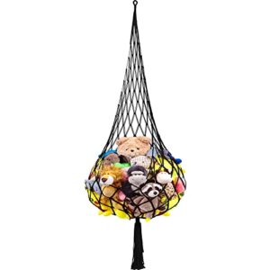 stuffed animal net or hammock, toy net for stuffed animals, stuffed animal holder with hooks, large hammock for stuffed animals, hanging corner stuffed animal organizer for kids bedroom playroom black