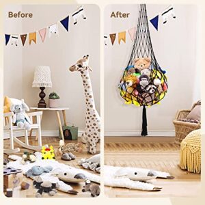 Stuffed Animal Net Or Hammock, Toy Net For Stuffed Animals, Stuffed Animal Holder With Hooks, Large Hammock For Stuffed Animals, Hanging Corner Stuffed Animal Organizer For Kids Bedroom Playroom Black