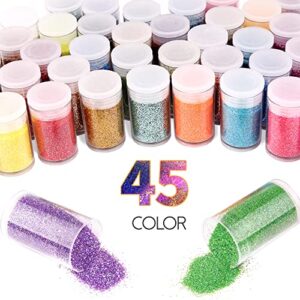 Ultra Fine Glitter 45 Colors Set, Holographic Glitter Powder for Tumblers, Arts and Craft Glitter, Iridescent Glitter for Epoxy Resin, Cosmetic Glitter for Body Nail Face Hair Eyeshadow Makeup