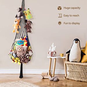 Stuffed Animal Net Or Hammock, Toy Net For Stuffed Animals, Stuffed Animal Holder With Hooks, Large Hammock For Stuffed Animals, Hanging Corner Stuffed Animal Organizer For Kids Bedroom Playroom Black