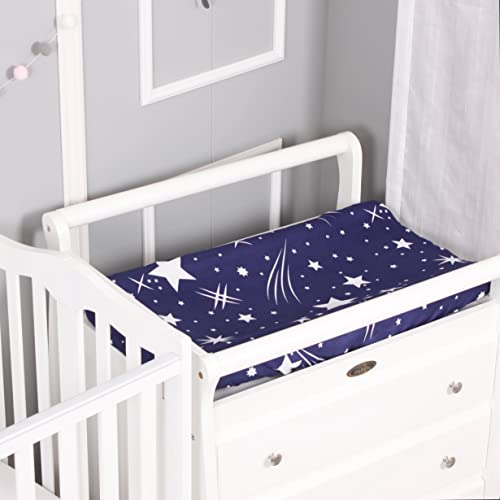 Belsden 3 Pack Microfiber Soft Changing Pad Cover, with 2 Considerate Safety Belt Holes, Durable Diaper Change Table Sheet Set for Baby Boys Girls, 16''x32''x8'', White Star & Navy & Navy Star