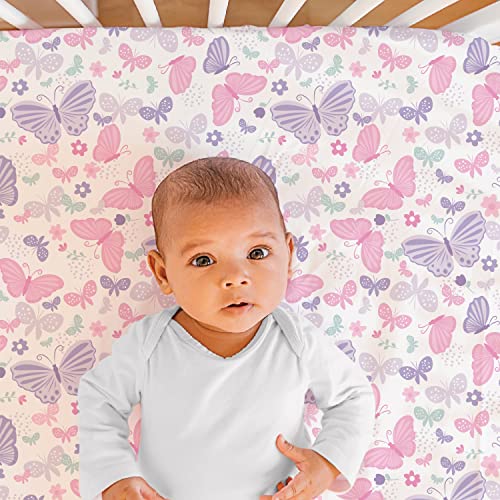 The Peanutshell Crib Bedding Set for Baby Girls, Butterfly Song, 3 Piece Set