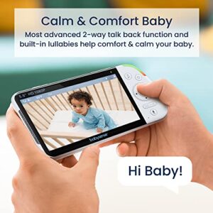 Babysense 5.5” 1080p Full HD Split-Screen Baby Monitor, Video Baby Monitor with Camera and Audio, Two PTZ Cameras, RGB Night Light, 1000ft Range, Two-Way Audio, 4X Zoom, 5000mAh Battery