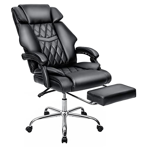 HOFFREE Big and Tall Executive Office Chair 550LBS High Back Computer Desk Chair with Footrest and Lumbar Support Soft Leather for Home Office Black