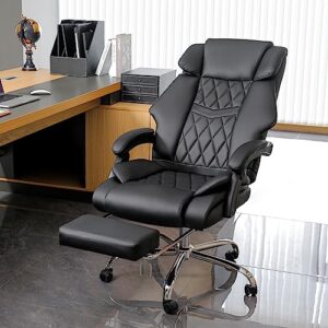 HOFFREE Big and Tall Executive Office Chair 550LBS High Back Computer Desk Chair with Footrest and Lumbar Support Soft Leather for Home Office Black