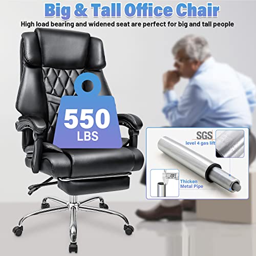 HOFFREE Big and Tall Executive Office Chair 550LBS High Back Computer Desk Chair with Footrest and Lumbar Support Soft Leather for Home Office Black