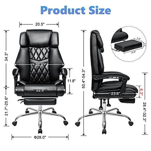 HOFFREE Big and Tall Executive Office Chair 550LBS High Back Computer Desk Chair with Footrest and Lumbar Support Soft Leather for Home Office Black