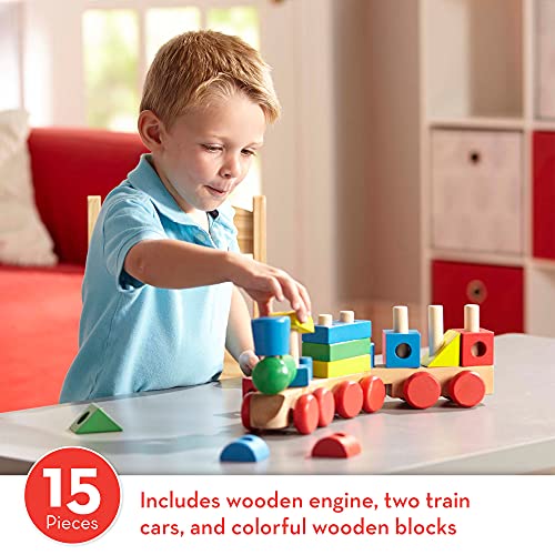 Melissa & Doug Stacking Train - Classic Wooden Toddler Toy (18 pcs) & Wooden Take-Along Sorting Barn Toy with Flip-Up Roof and Handle, 10 Wooden Farm Play Pieces