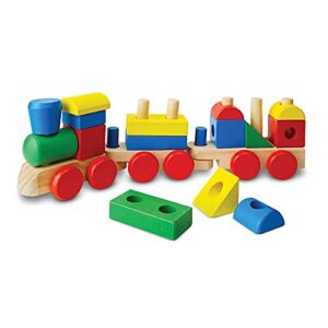 Melissa & Doug Stacking Train - Classic Wooden Toddler Toy (18 pcs) & Wooden Take-Along Sorting Barn Toy with Flip-Up Roof and Handle, 10 Wooden Farm Play Pieces