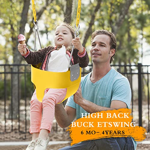 Ktaxon Toddler Bucket Swing, High Back Full Kids Bucket Swings Seat W/ Coated Chains & Lock Snap Hooks, Playground Swing Set Accessories for Outdoor Backyard, 3 Months-4 Years (Yellow)