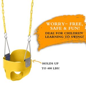 Ktaxon Toddler Bucket Swing, High Back Full Kids Bucket Swings Seat W/ Coated Chains & Lock Snap Hooks, Playground Swing Set Accessories for Outdoor Backyard, 3 Months-4 Years (Yellow)