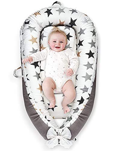 Mestron Baby Nest for 0-12 Months,Baby Lounger Baby Snuggle Infant Bassinet Mattress Insert Soft & Breathable Cotton Portable Infant Floor Seat Co-Sleeping (Star)