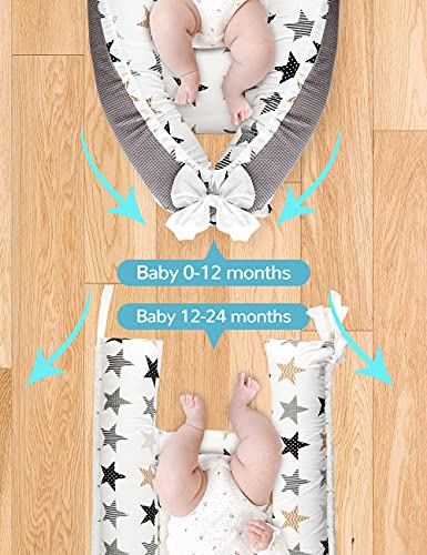 Mestron Baby Nest for 0-12 Months,Baby Lounger Baby Snuggle Infant Bassinet Mattress Insert Soft & Breathable Cotton Portable Infant Floor Seat Co-Sleeping (Star)