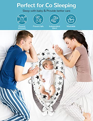 Mestron Baby Nest for 0-12 Months,Baby Lounger Baby Snuggle Infant Bassinet Mattress Insert Soft & Breathable Cotton Portable Infant Floor Seat Co-Sleeping (Star)