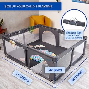 Large Playpen for Babies and Toddlers - Play Yard for Baby - Baby Fence Play Area - 71''×59'' - Outdoor Baby Playpen - Extra Large Playpen - Baby Gate Playpen - Baby Play Area - Baby Play Yards - Grey