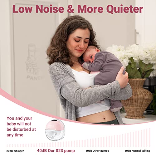 TSRETE Breast Pump, S23 Double Wearable Breast Pump Portable Hands-Free, Electric Breast Pumps with 3 Modes 12 Levels, Low Noise, LCD Display, All-in-One Wearable Pumps for Breastfeeding, 24mm-Pink