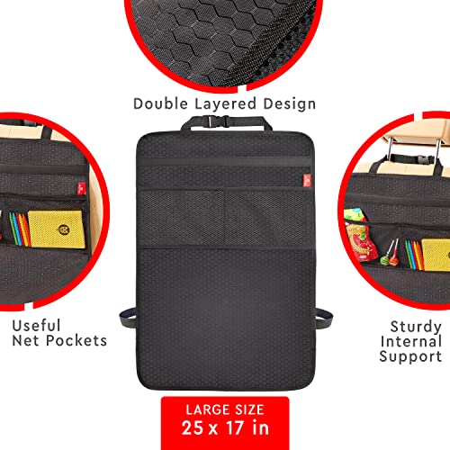 Helteko Back Seat Protector for Car, 2 Pack Premium Kick Mats for Kids, Extra Large Car Seat Cover for Backseat with Mesh Pockets, Waterproof Material, Dirt & Mud Protection, Car Travel Accessories