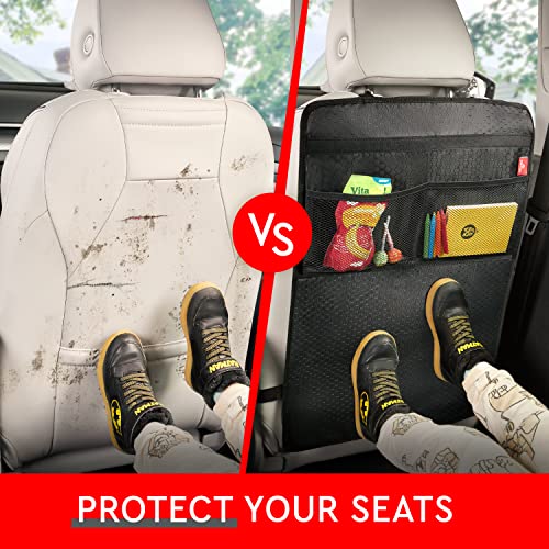 Helteko Back Seat Protector for Car, 2 Pack Premium Kick Mats for Kids, Extra Large Car Seat Cover for Backseat with Mesh Pockets, Waterproof Material, Dirt & Mud Protection, Car Travel Accessories