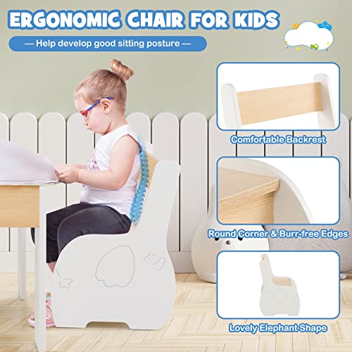 Costzon Kids Table and Chair Set, 4 in 1 Wooden Activity Table & 2 Chairs for Arts, Crafts, Drawing, Reading, 3 PCS Toddler Furniture with Storage, Detachable Blackboard, Gift for Boys Girls (White)