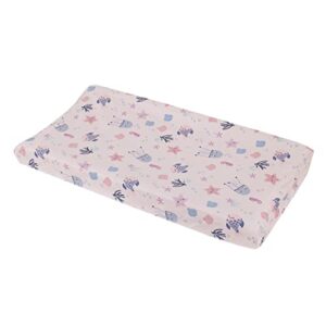 nojo mermaid lagoon pink, and blue sea friends super soft contoured changing pad cover