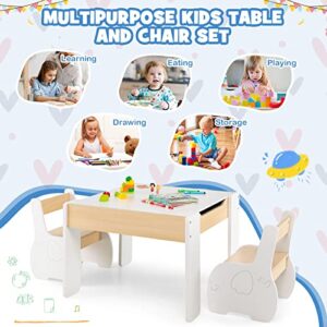 Costzon Kids Table and Chair Set, 4 in 1 Wooden Activity Table & 2 Chairs for Arts, Crafts, Drawing, Reading, 3 PCS Toddler Furniture with Storage, Detachable Blackboard, Gift for Boys Girls (White)