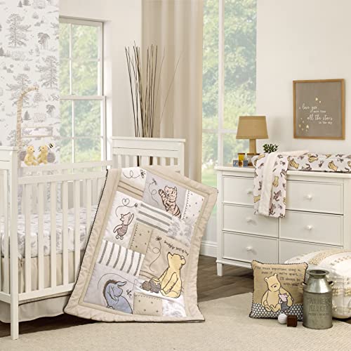 Disney Classic Pooh Hunny Fun with Piglet, Eeyore and Tigger White 100% Cotton Photo Op Nursery Fitted Crib Sheet