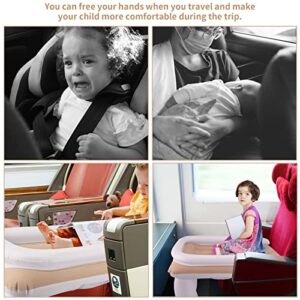 Toddler Airplane Bed, FTOYIN 3 in 1 Air Valve Toddler Travel Bed with Seat Belt & U-Shaped Fence, Inflatable Foot Rest for Air Travel Cars Trains Airplane Travel Essentials kids Free Inflatable Bucket