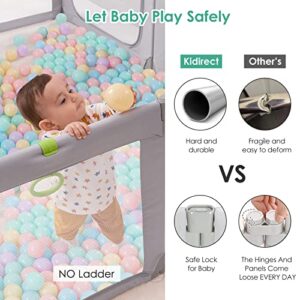 Baby Playpen, Kidirect Foldable Baby Playard, Indoor & Outdoor Kids Activity Center with Anti-Slip Base, Sturdy Safety Play Yard with Soft Breathable Mesh, Playpen for Babies(Gray,47”×49”)