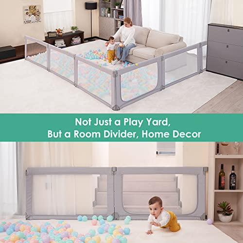 Baby Playpen, Kidirect Foldable Baby Playard, Indoor & Outdoor Kids Activity Center with Anti-Slip Base, Sturdy Safety Play Yard with Soft Breathable Mesh, Playpen for Babies(Gray,47”×49”)