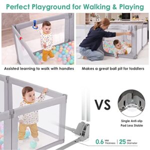 Baby Playpen, Kidirect Foldable Baby Playard, Indoor & Outdoor Kids Activity Center with Anti-Slip Base, Sturdy Safety Play Yard with Soft Breathable Mesh, Playpen for Babies(Gray,47”×49”)