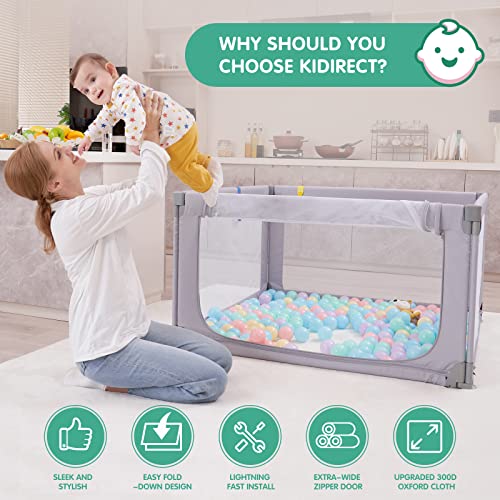 Baby Playpen, Kidirect Foldable Baby Playard, Indoor & Outdoor Kids Activity Center with Anti-Slip Base, Sturdy Safety Play Yard with Soft Breathable Mesh, Playpen for Babies(Gray,47”×49”)