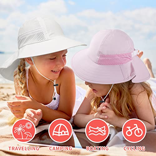 2-Pack Toddler Baby Sun Hat Summer UPF 50+ Protection for Boys Girls Kids Adjustable Beach Hats with Bucket Wide Brim Age 1-7 Years Outdoor(Medium,Pink + White)