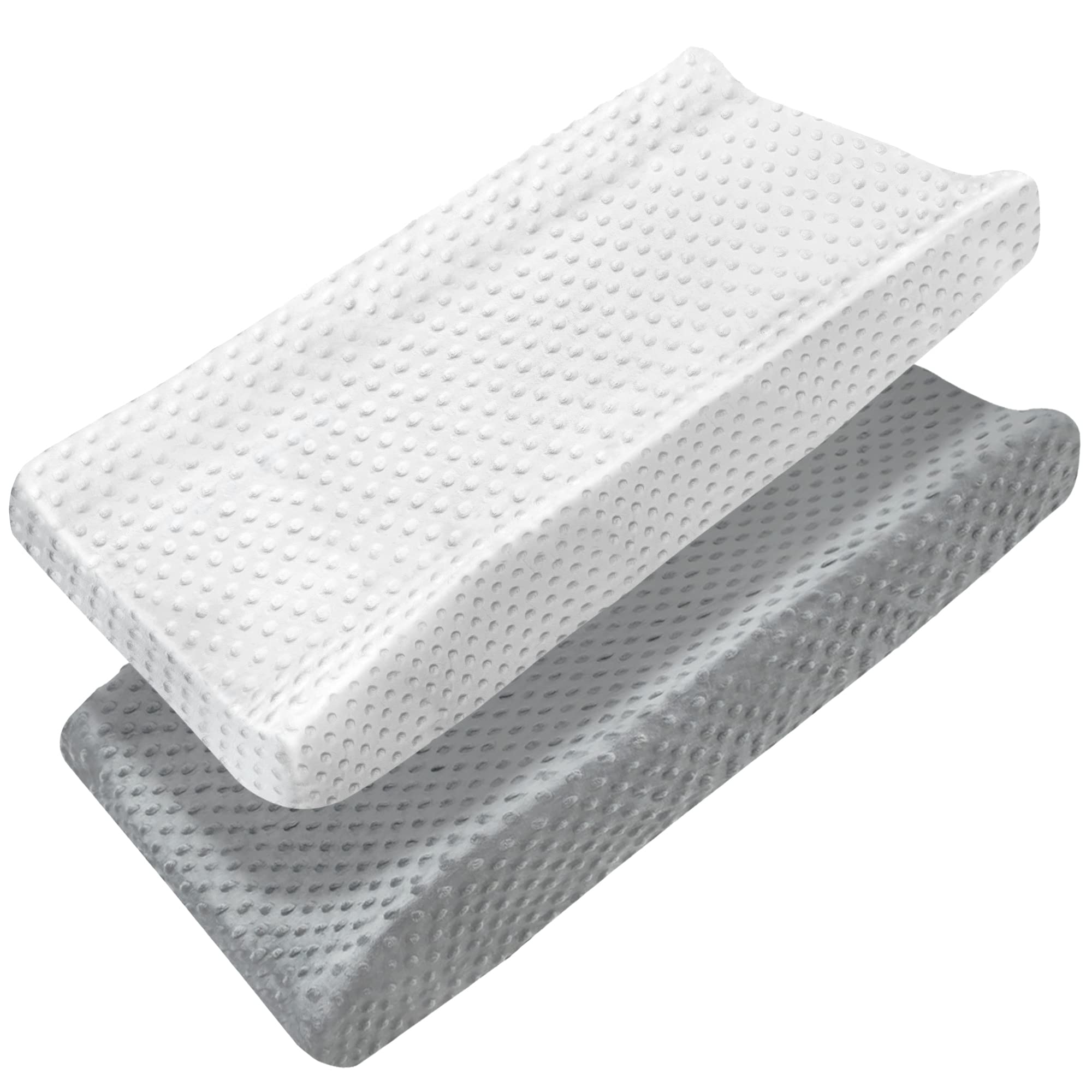 Aufisi Changing Pad Cover 2 Pack, Ultra Soft Minky Dots Plush Diaper Changing Table Sheets for Baby Boys and Girls Infants Unisex Breathable Wipeable, White and Dark Grey