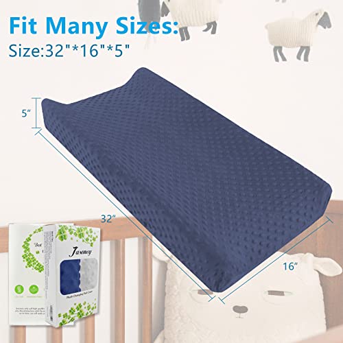 JUSONEY 2 Pack Changing Pad Cover, Minky Changing Pad Covers, Ultra Soft Minky Dots Plush Changing Table Covers, Breathable Changing Table Sheets Changing Pad Covers Suit Dark Blue and Light Gray