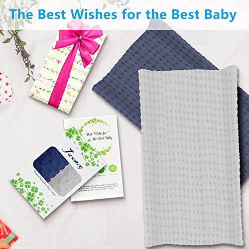 JUSONEY 2 Pack Changing Pad Cover, Minky Changing Pad Covers, Ultra Soft Minky Dots Plush Changing Table Covers, Breathable Changing Table Sheets Changing Pad Covers Suit Dark Blue and Light Gray