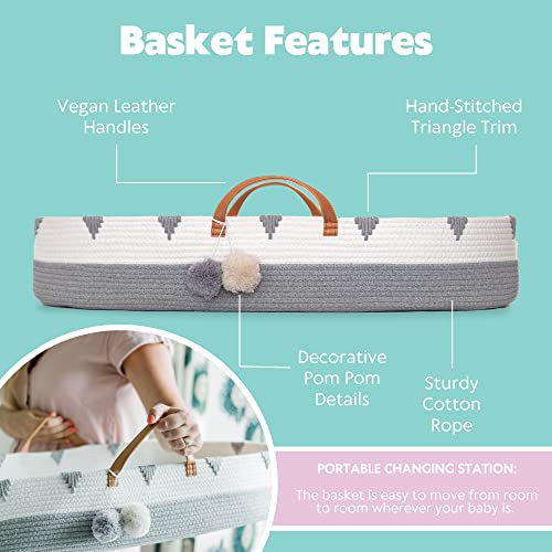 Vesta Baby Nursery Bundle - Matching Gray Cotton Rope Moses Changing Basket Set & Over The Door Hanging Organizer