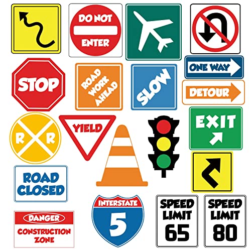 IARTTOP Road Signs Wall Decal, Traffic Sign Wall Stickers, Stop Street Transportation Signs Vinyl Wall Decals for Kids Bedroom Classroom Playroom Nursery Wall Decoration