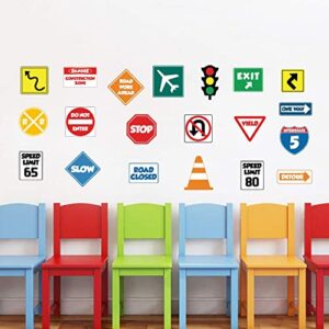 IARTTOP Road Signs Wall Decal, Traffic Sign Wall Stickers, Stop Street Transportation Signs Vinyl Wall Decals for Kids Bedroom Classroom Playroom Nursery Wall Decoration