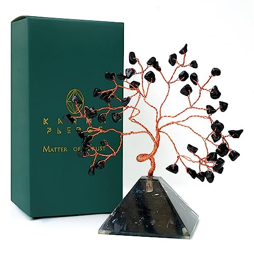 Black Obsidian Crystal Tree, Pyramid Base 7 Chakra Healing Crystals Tree of Life for Positive Energy & Good Luck Gifts, Money Bonsai Trees, Handcrafted Feng Shui Décor for Home and Office Decoration